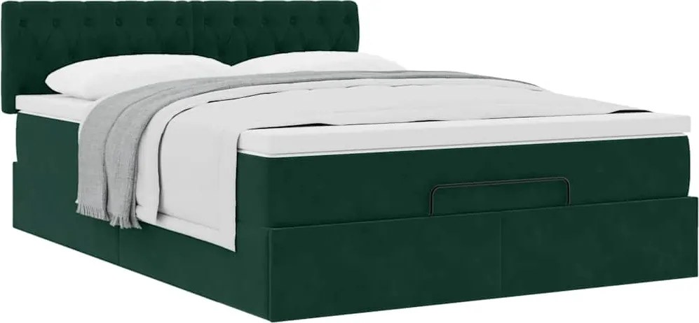 Osmanský rám postele s matrací tmavě zelená 140x190cm samet 3311846
