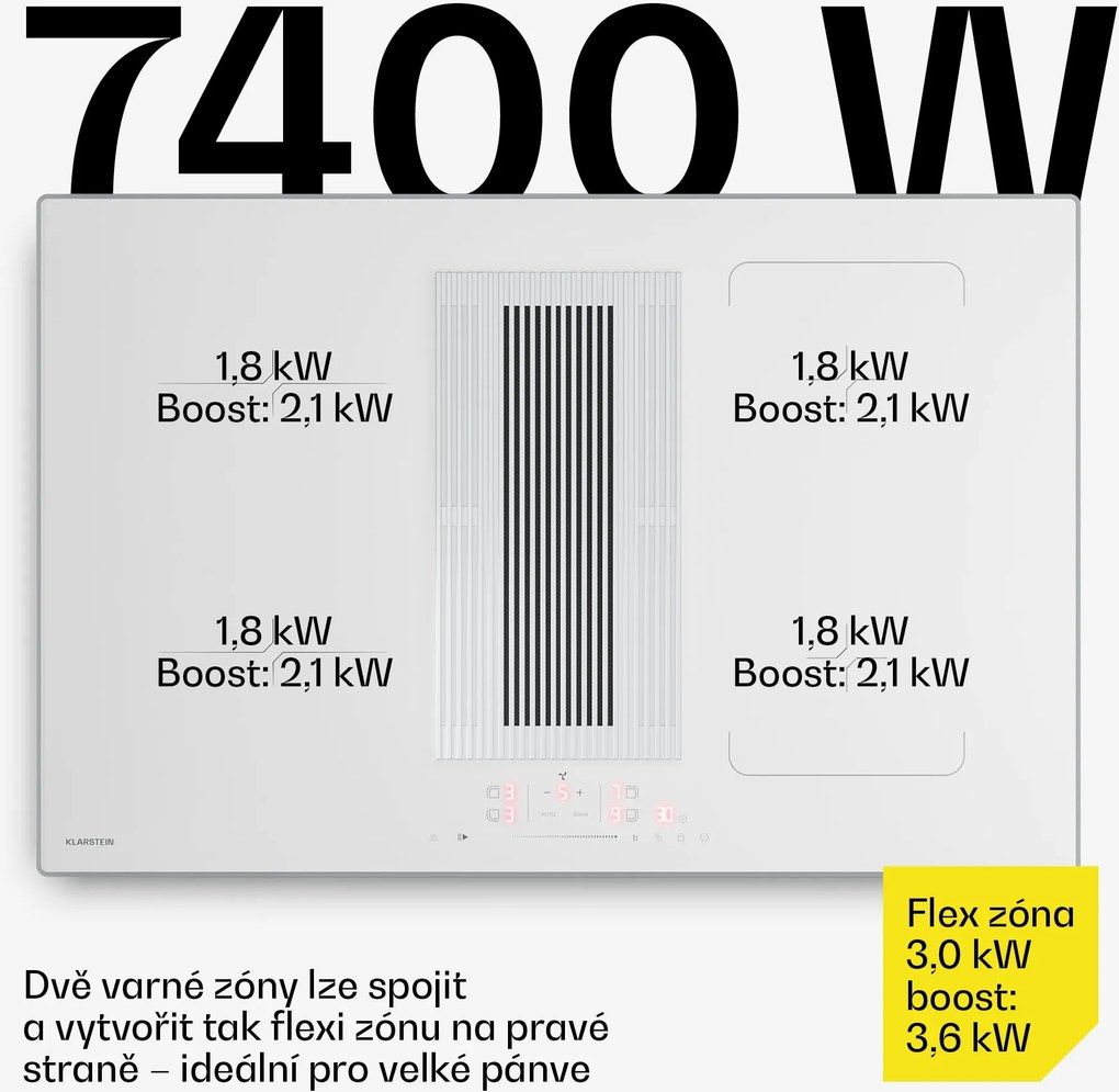 Klarstein Indukční varná deska Velaire s odsavačem par | 4 varné zóny | 8400 W | 80 cm