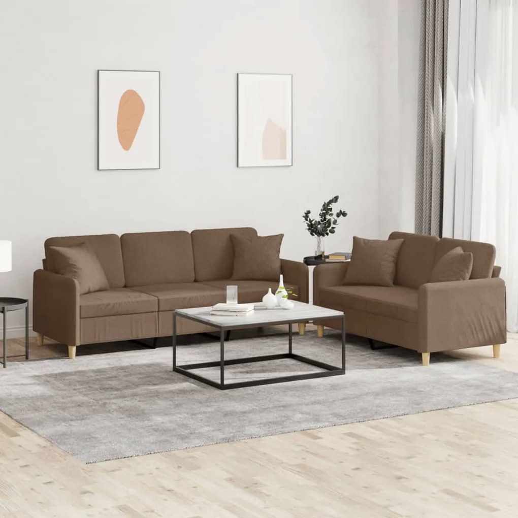 2dílná sedací souprava s polštáři hnědá textil 3202137