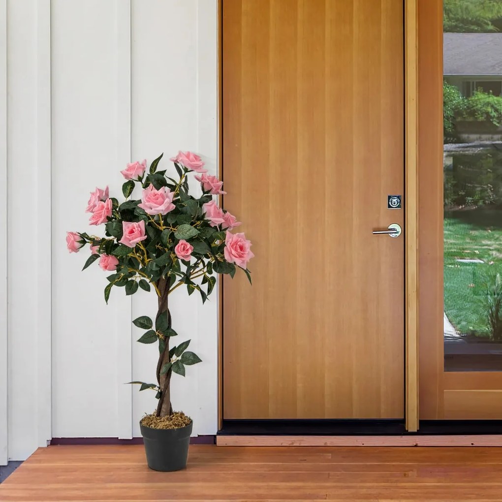 Costway 93 cm růže strom s 21 borovicových růží a přírodní kmen umělý strom
