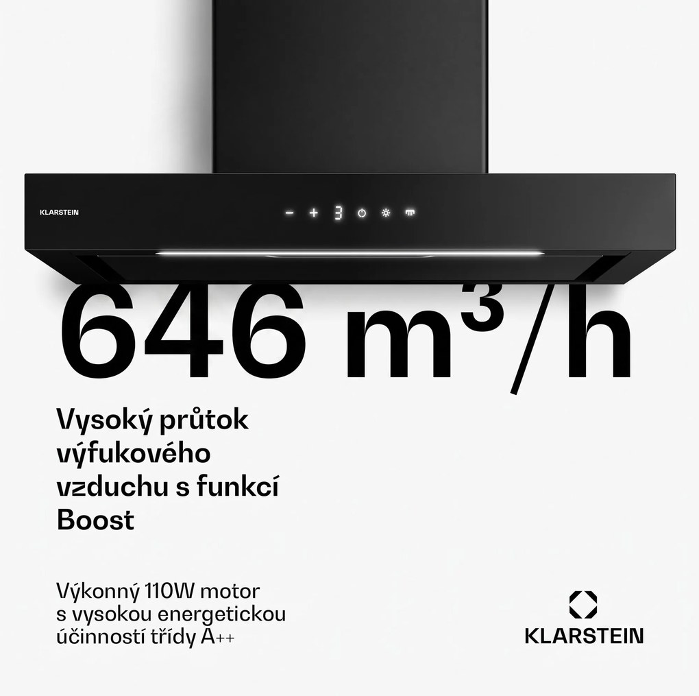 Klarstein Vapura horizontální nástěnná digestoř | Ušlechtilá, moderní, výkonná | Energetická třída A++ | 609 m³/h | 60 cm