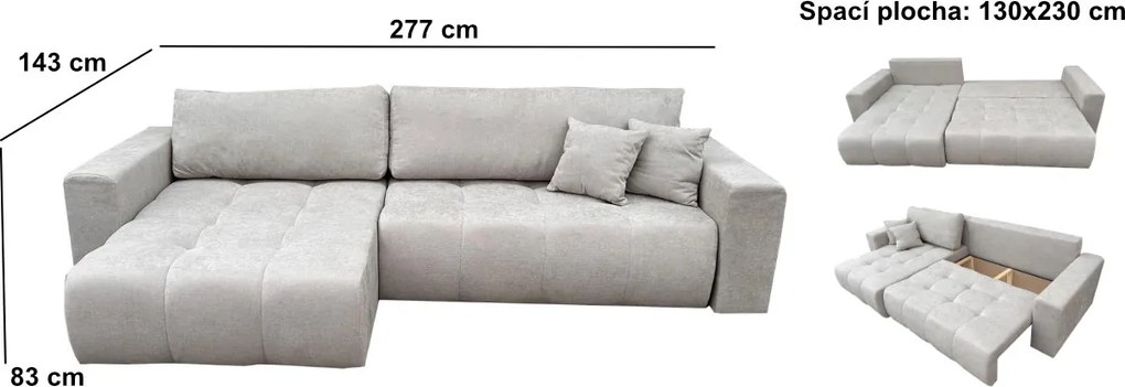 Rohová rozkládací sedací souprava do L VERSO, 277 cm, s úložným prostorem Roh pohovky: Levý roh, Barva látky Sawana: Tmavě šedá (Sawana 05)