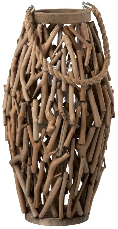 Hnědá dřevěná lucerna z větviček Branches Oval - Ø 23*42 cm