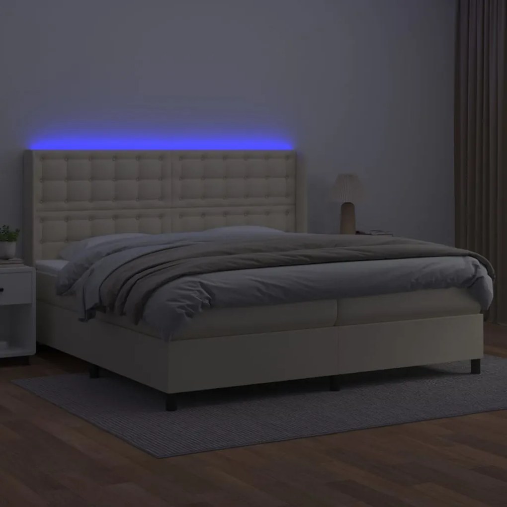 Box spring postel s matrací a LED krémová 200x200 cm umělá kůže 3139405