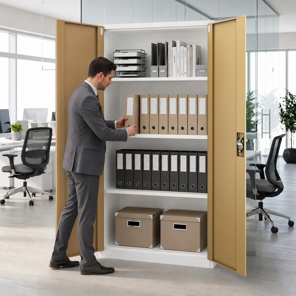 Kancelářská skříň na dokumenty bílá / ořech: Eco Design JAN 900 x 1850 x 400 mm