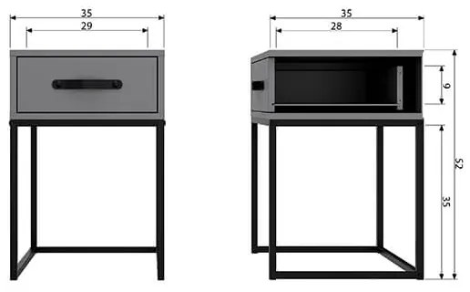MUZZA NOČNÍ STOLEK MORRIS BOROVICE 52 X 35 ŠEDÝ