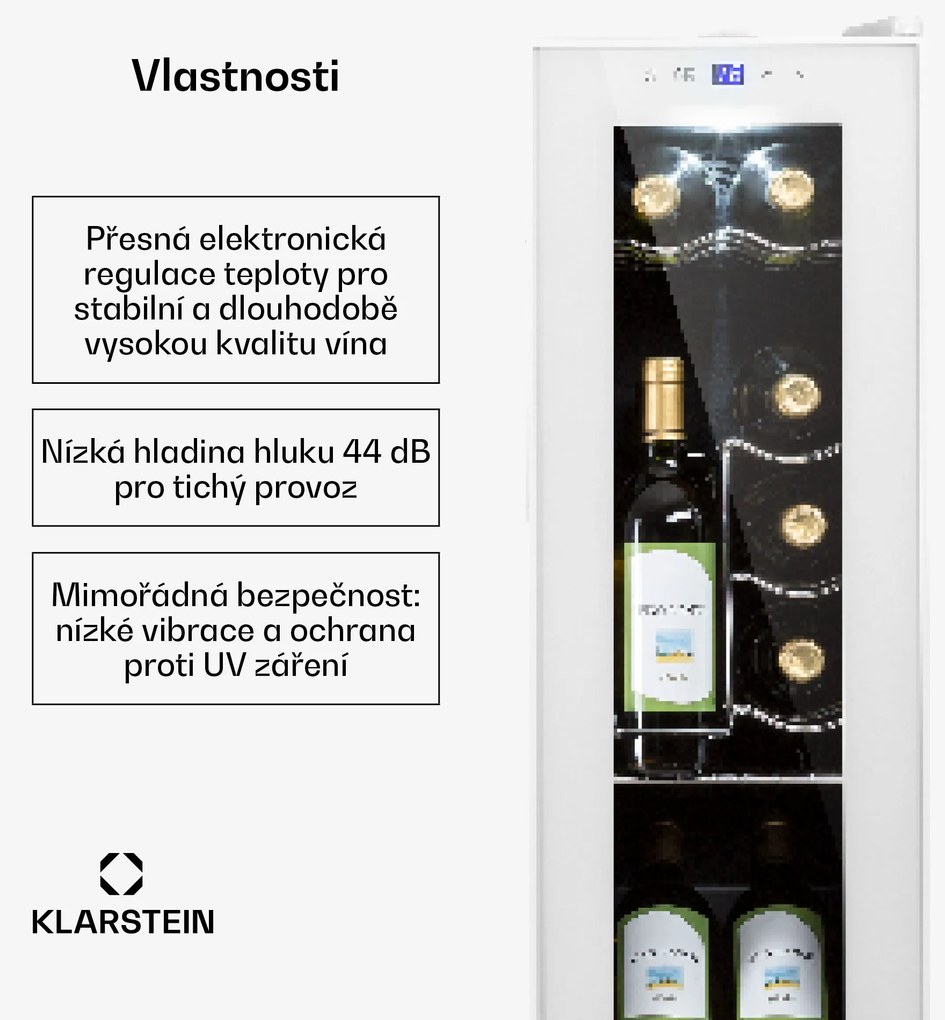 Klarstein Shiraz 12 Slim, vinotéka, 32 l/12 lahví, dotykové ovládání, 85 W, 5-18 °C