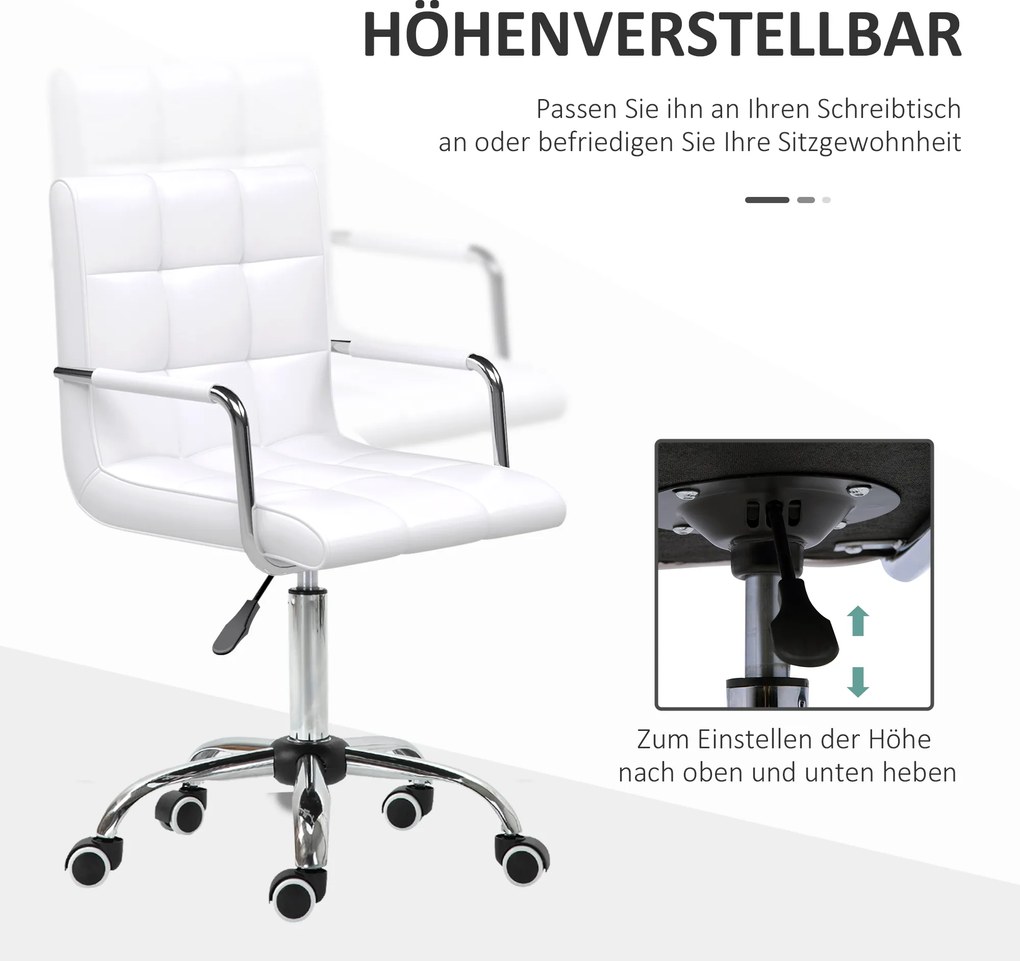 Kancelářská židle HOMCOM výškově nastavitelná 84-99H cm ergonomická otočná židle manažerská židle pro kancelář a domácí kancelář PU bílá | Aosom.de