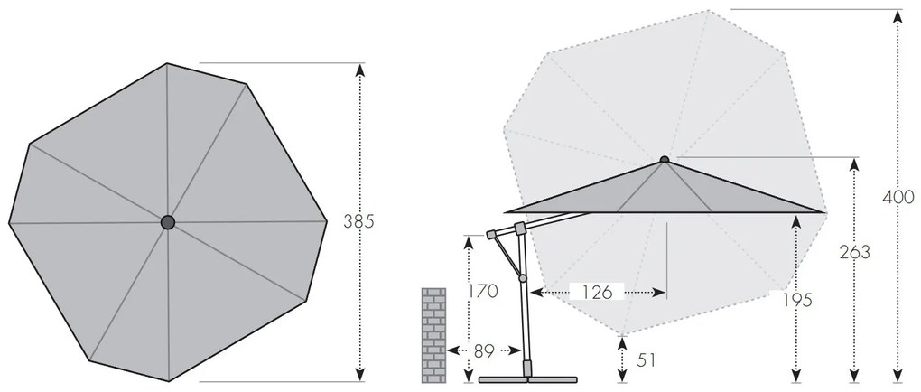 Slunečník DOPPLER Protect 400 cm výkyvný s boční tyčí antracit T840