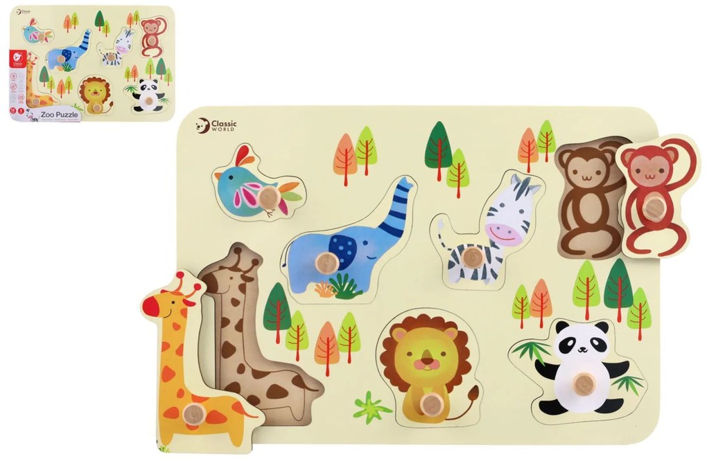 Vkládačka/Puzzle deskové obrysové zoo dřevo 30x21cm ve fólii 18m+