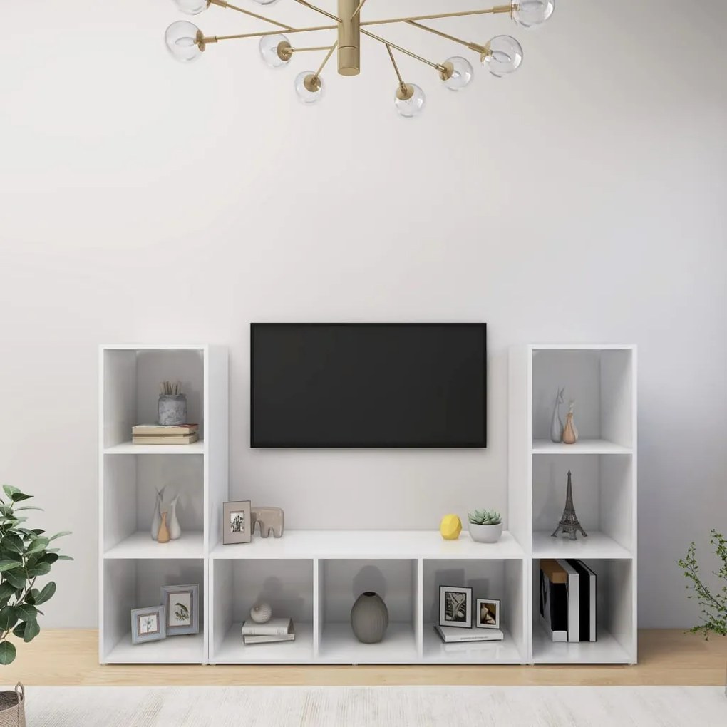 TV skříňky 3 ks bílé 107 x 35 x 37 cm dřevotříska 3079961