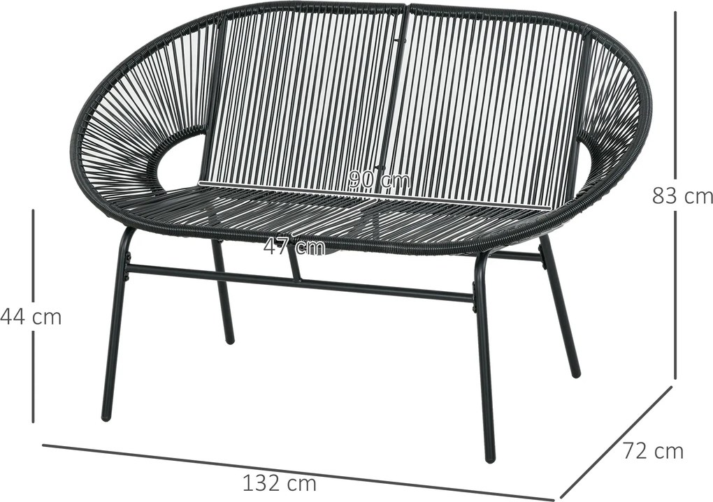 Outsunny Ratanové křeslo, relaxační křeslo ve stylu Boho, 132 cm x 72 cm x 83 cm, černá