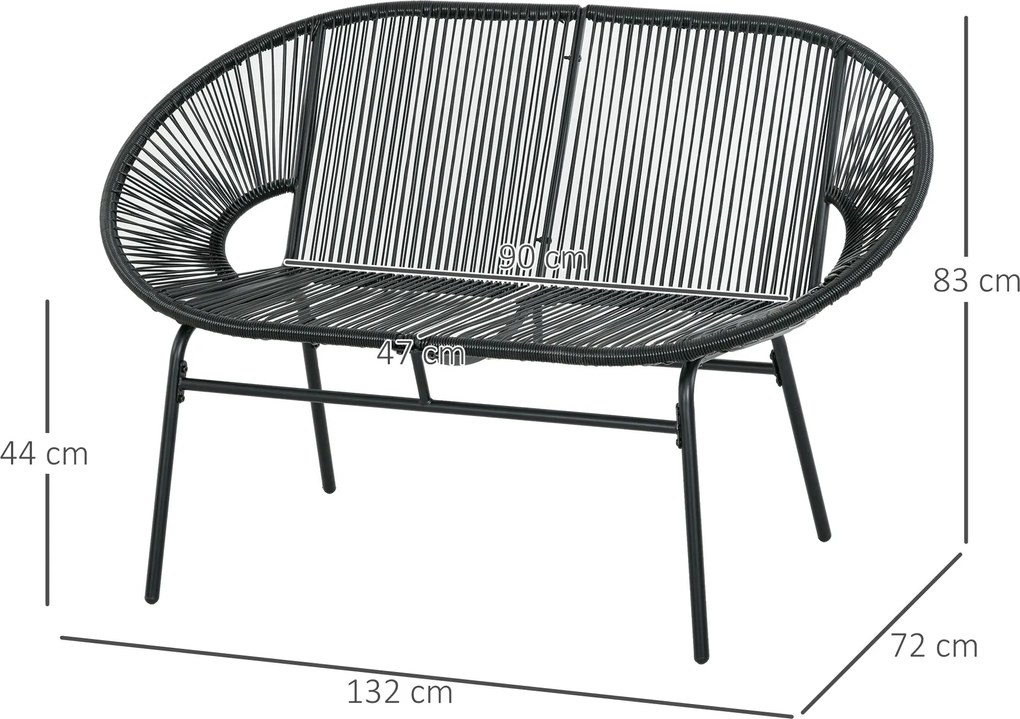 Rattansessel Relaxsessel im Boho-Stil, 132 cm x 72 cm x 83 cm, Schwarz