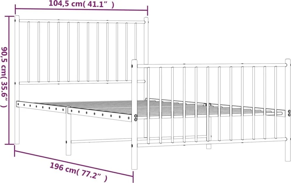 vidaXL Kovový rám postele s hlavovým a nožním čelem 100 x 190 cm [350876] Barva: Černá