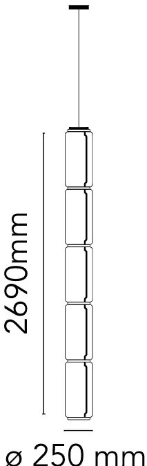 Flos Noctambule S5 High Cylinder, závěsné svítidlo ze skla, 6x9W LED 2700K, výška 269cm