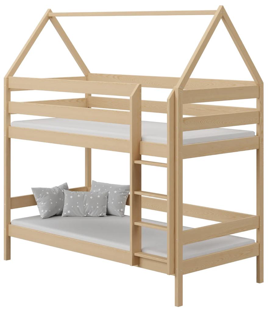 BabyBeds Dětská patrová postel DOMEČEK Velikost postele: 160x80 cm, Barva postele: Borovice, Úložný prostor: Přistýlka