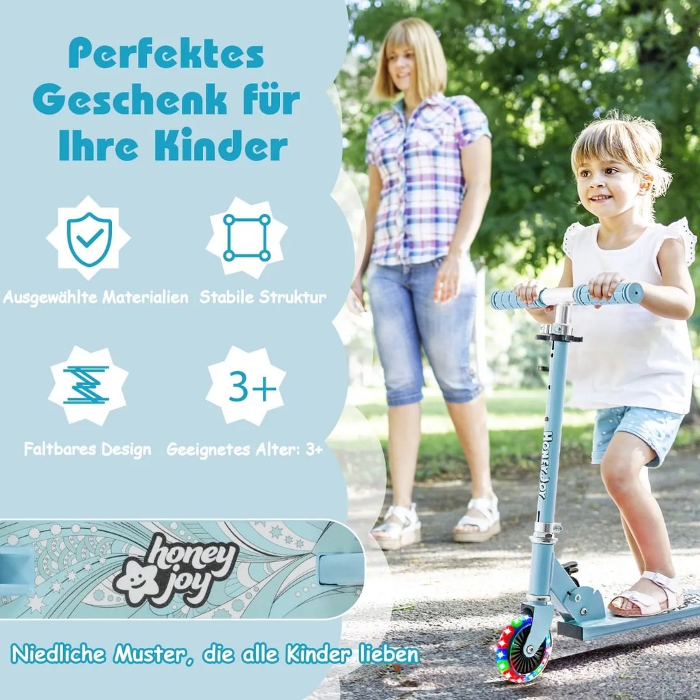 Costway Dětská koloběžka s LED koly a sklopnými řídítky, výškově nastavitelná