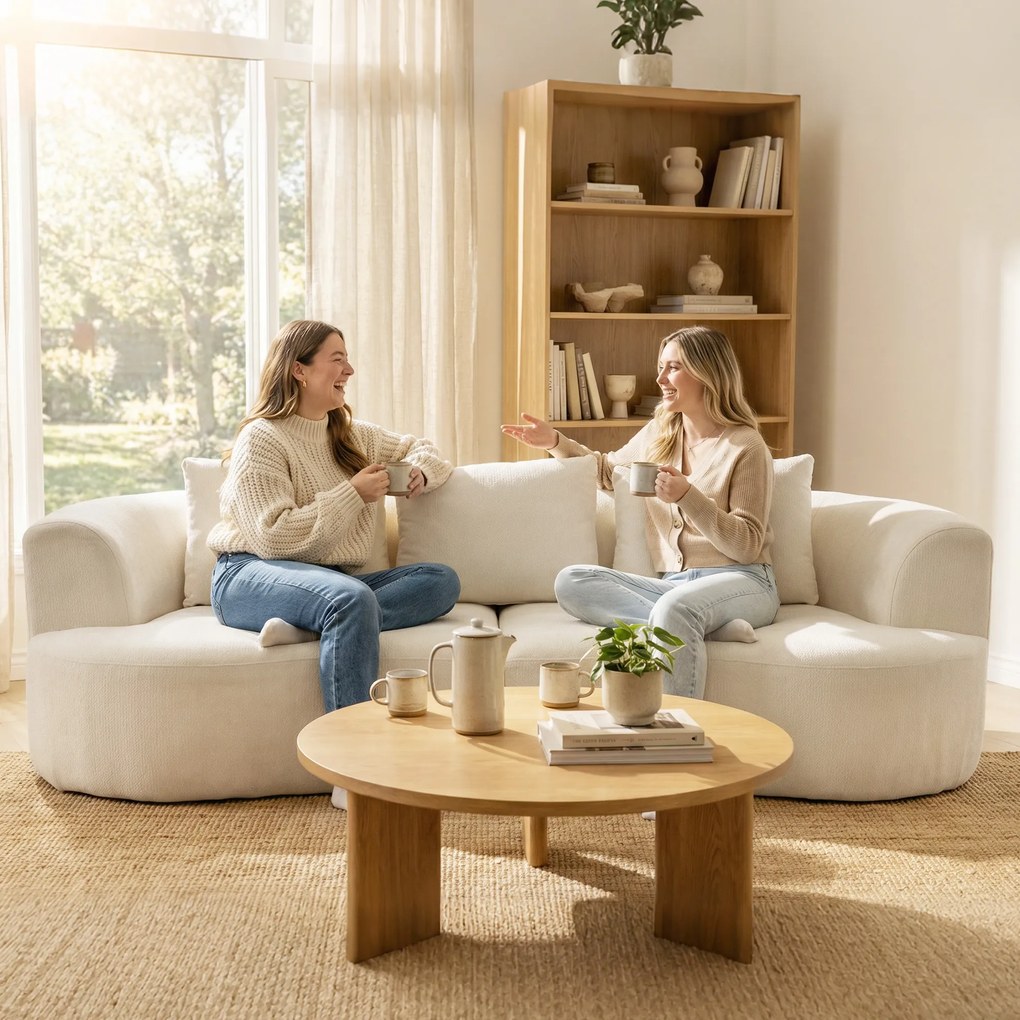 HOMCOM pohovka pro 3 osoby, 260 cm, chenille ‚cloud‘ sedačka s 3 bederními polštáři, širokými područkami a polstrovaným sedákem — krémová