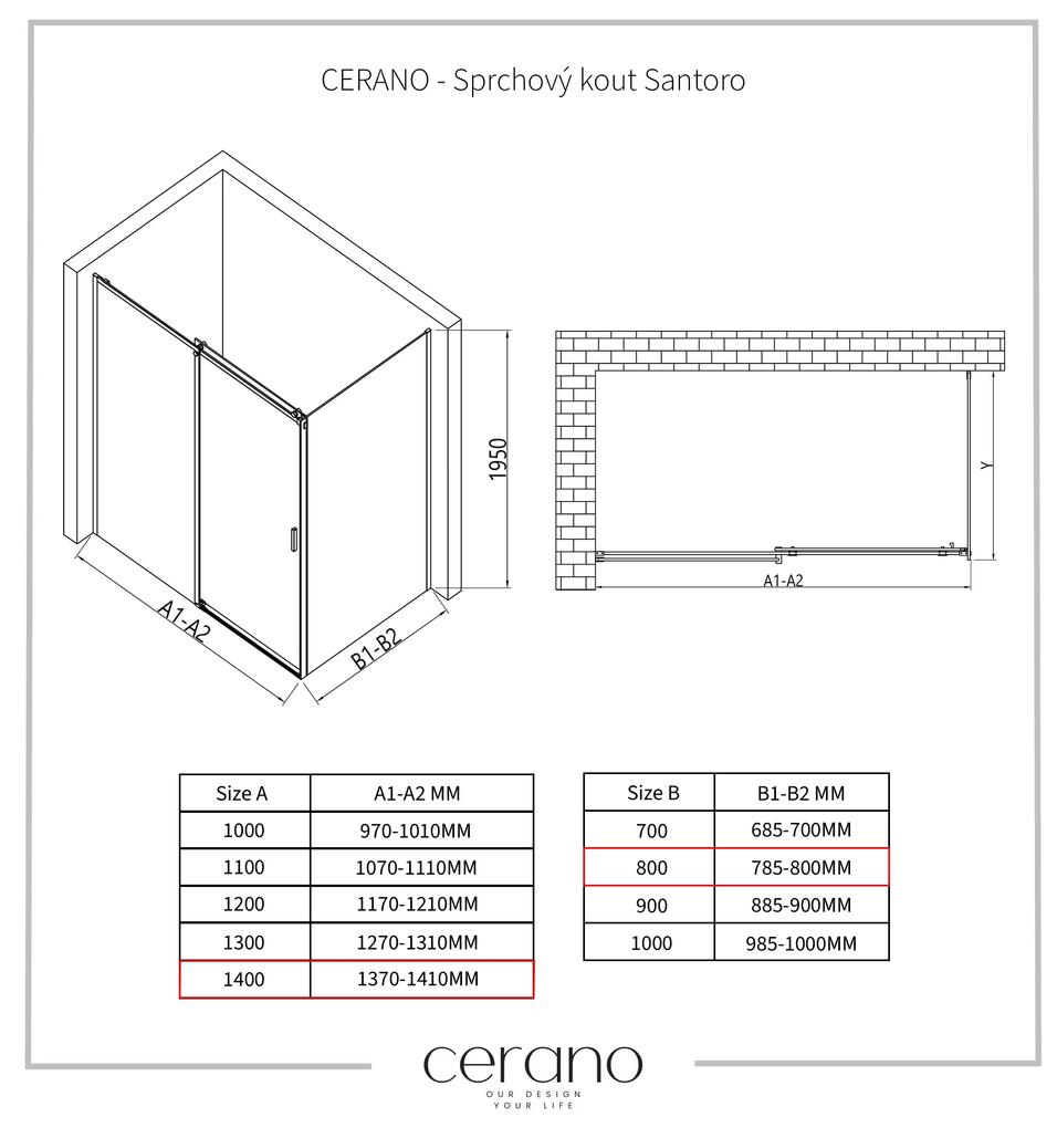 CERANO - Sprchový kout Santoro L/P - chrom, transparentní sklo - 140x80 cm - posuvný