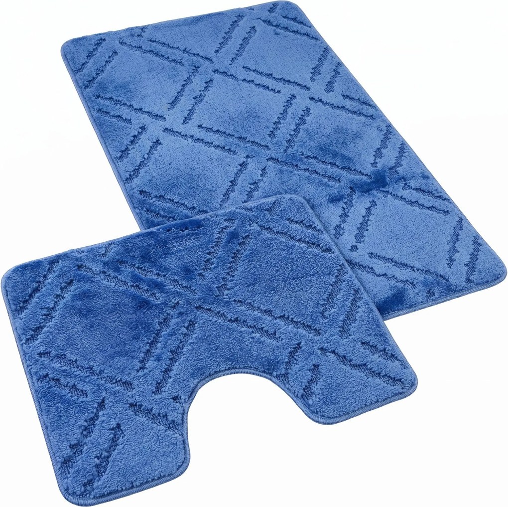 Kvalitex Koupelnová a WC předložka kosočtverce modré SADA 60 x 100 cm + 60 x 50 cm