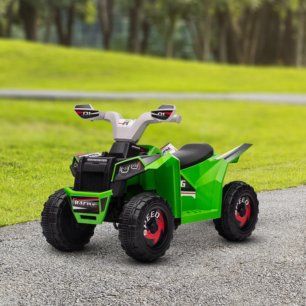 HOMCOM Elektrické Čtyřkolka pro Děti 18-36 Měsíců Elektrické Akumulátorové Vozidlo 6V s Přední a Zadní Rychlostí 2,5 km/h 70x41,5x48,5 cm Zelená