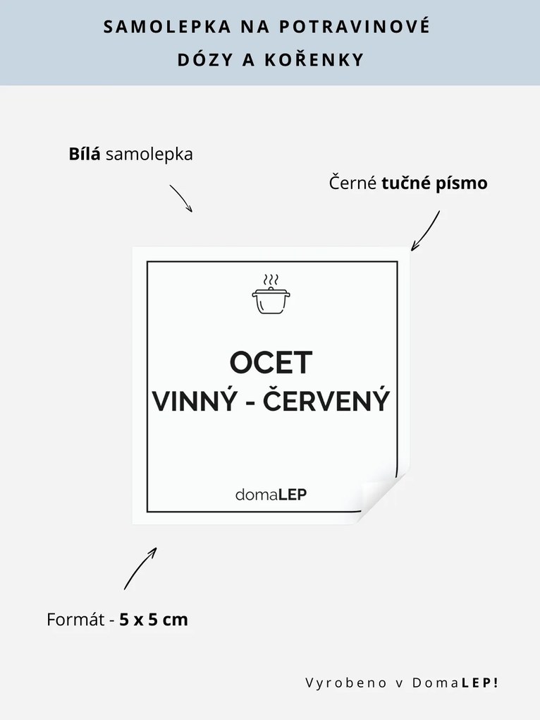 Samolepka na láhev OCET VINNÝ - ČERVENÝ – bílá, 5 x 5 cm, základní písmo