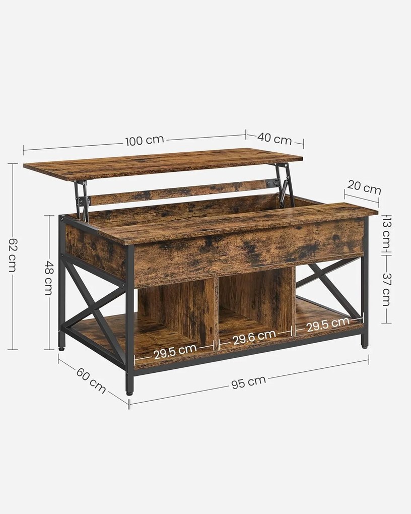 Konferenční stolek, rozkládací stůl do obývacího pokoje 60 x 100 x (48-62) cm, rustikální hnědý