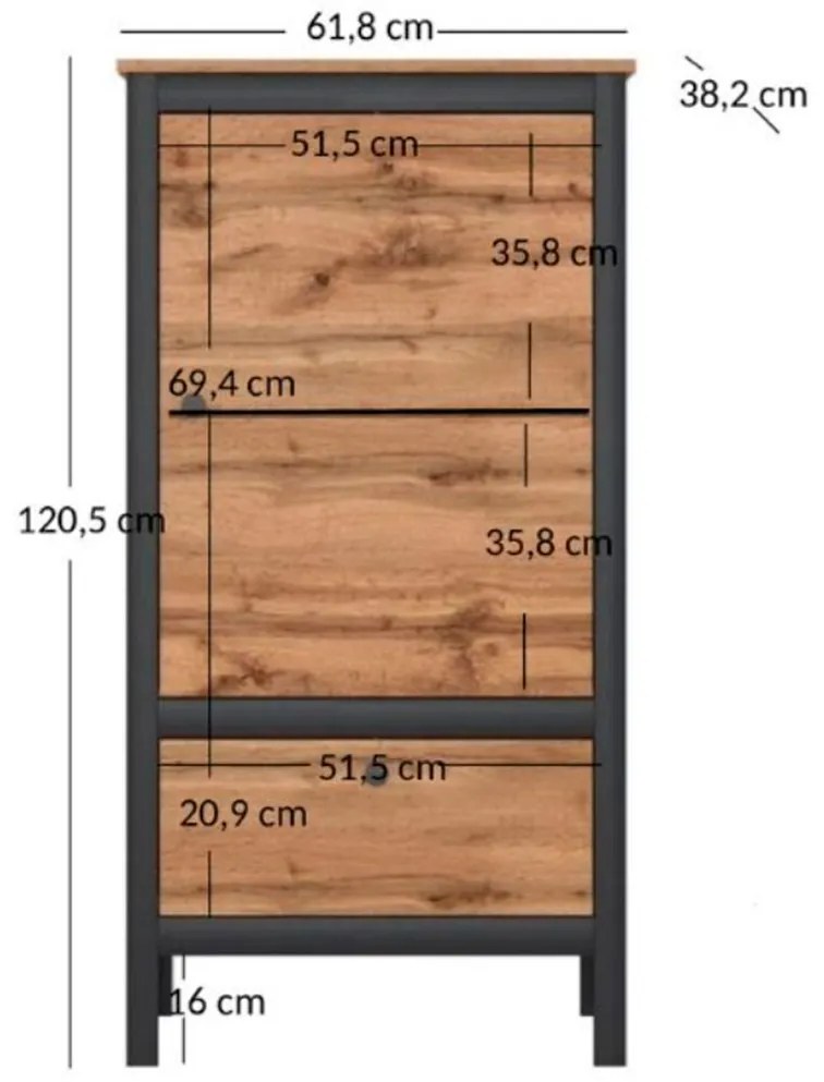 Komoda 1d1s/60 dub wotan / černý Loft Mebel Bos