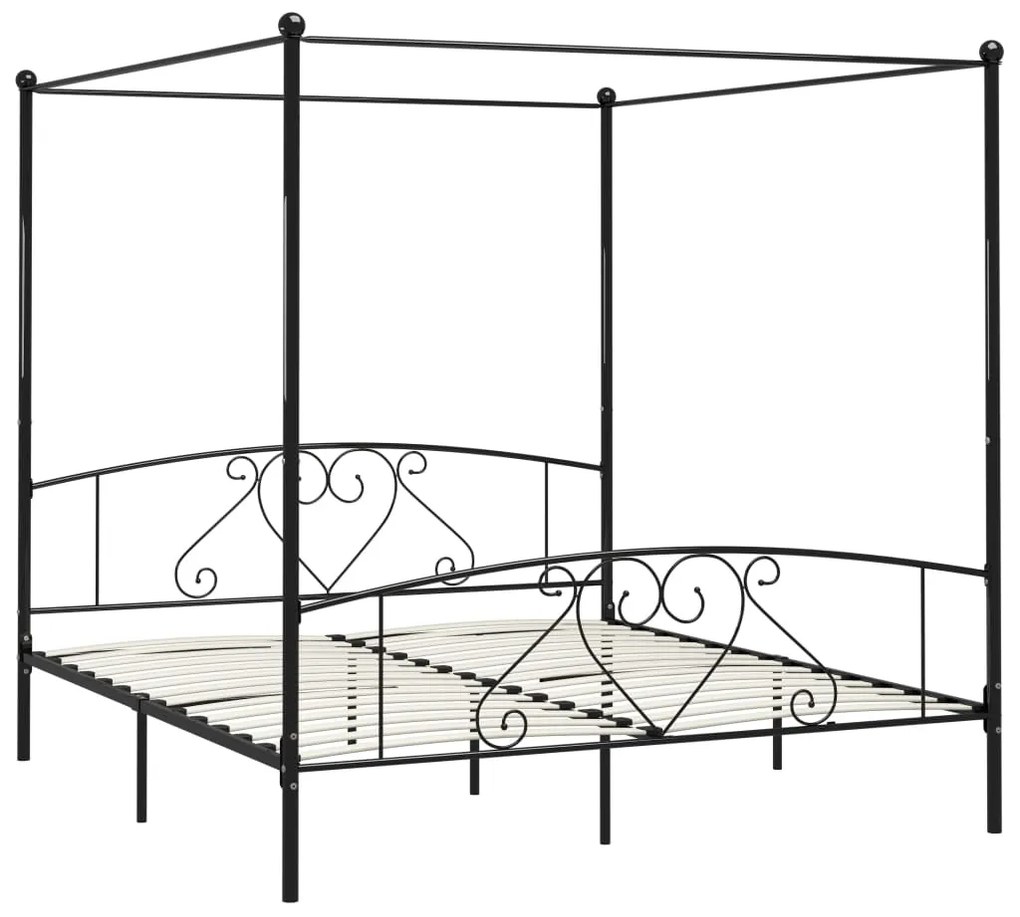 Rám postele s nebesy černý kovový 200 x 200 cm 284439