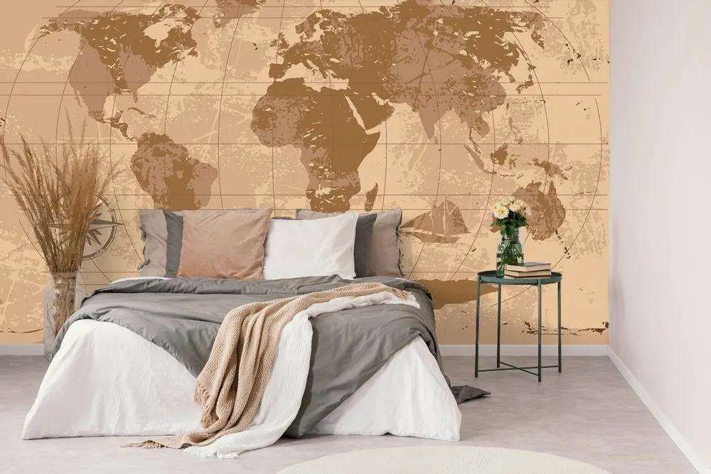 Samolepící tapeta rustikální mapa světa - 300x200 cm
