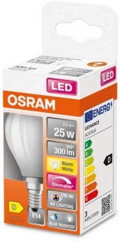 LED žárovka E14 OSRAM 2,2W (25W) teplá bílá (2700K) stmívatelná