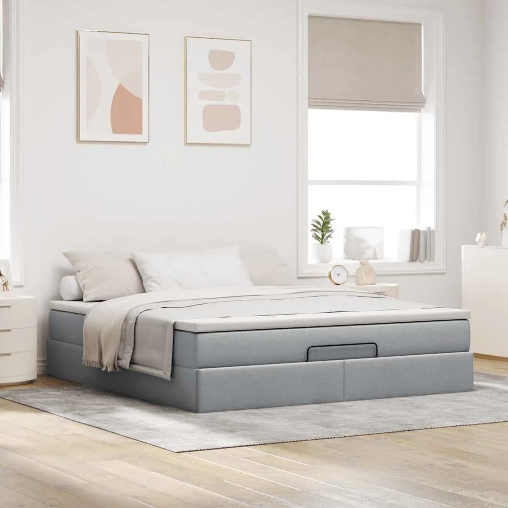 Osmanský rám postele s matrací světle šedá 160x200cm textil 3311120