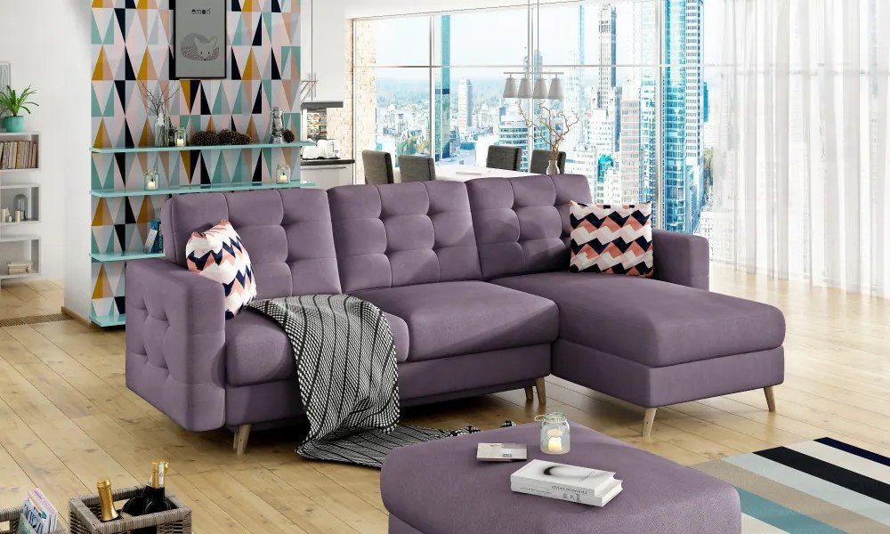 Rozkládací rohová sedačka ASDA L 250x162cm– rozklad a úložný prostoruniverzální fialová - Soro 65