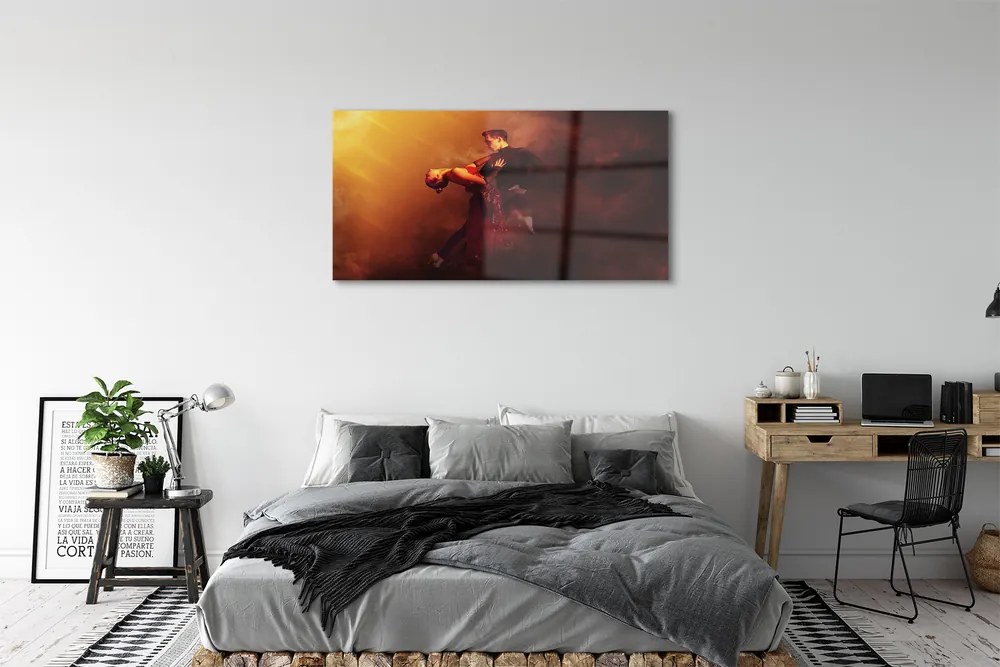 akrylový obraz Lidé tančí v dešti kouř 125x50 cm