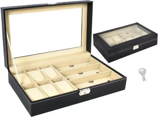 Organizér na hodinky a brýle – elegantní úložný box - Černý