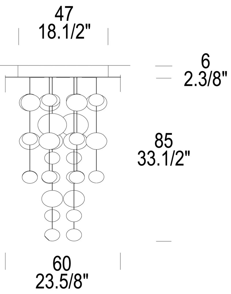 Leucos 0010070 Ether S, luxusní svítidlo z křišťálového skla, 5x7W GU10, průměr 47cm, délka: 85cm