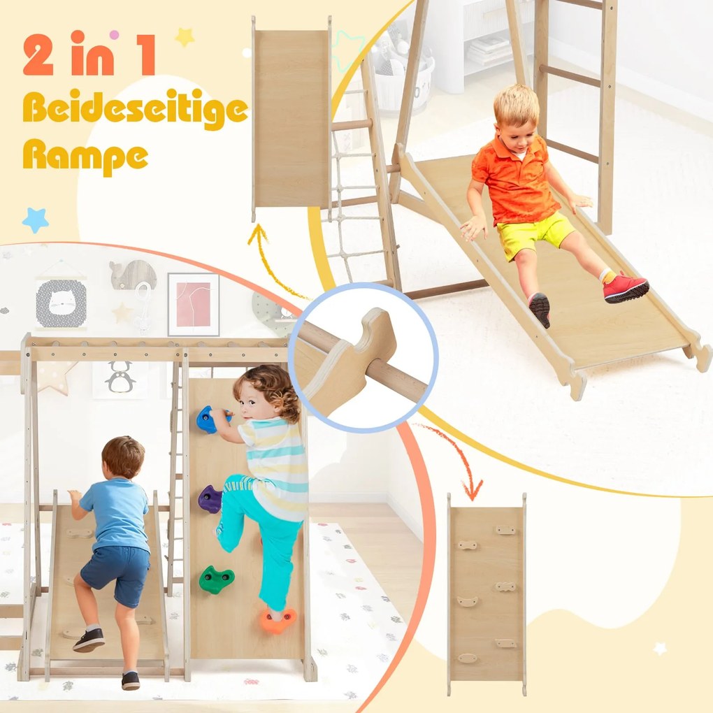 Costway 6-in-1 Vnitřní prolézačka hřiště se skluzavkou lezecká stěna