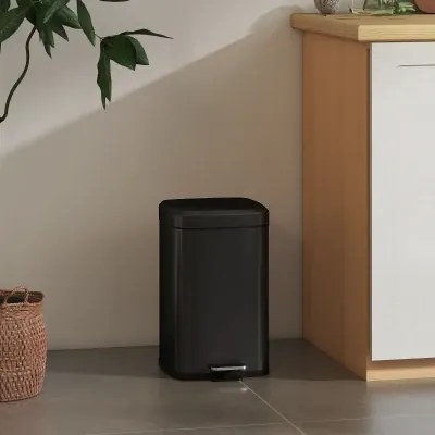 HOMCOM kuchyňský odpadkový koš 20 l s víkem s měkkým zavíráním a pedálem, vyjímatelný vnitřní kýbl, 28 x 35 x 45 cm, černý