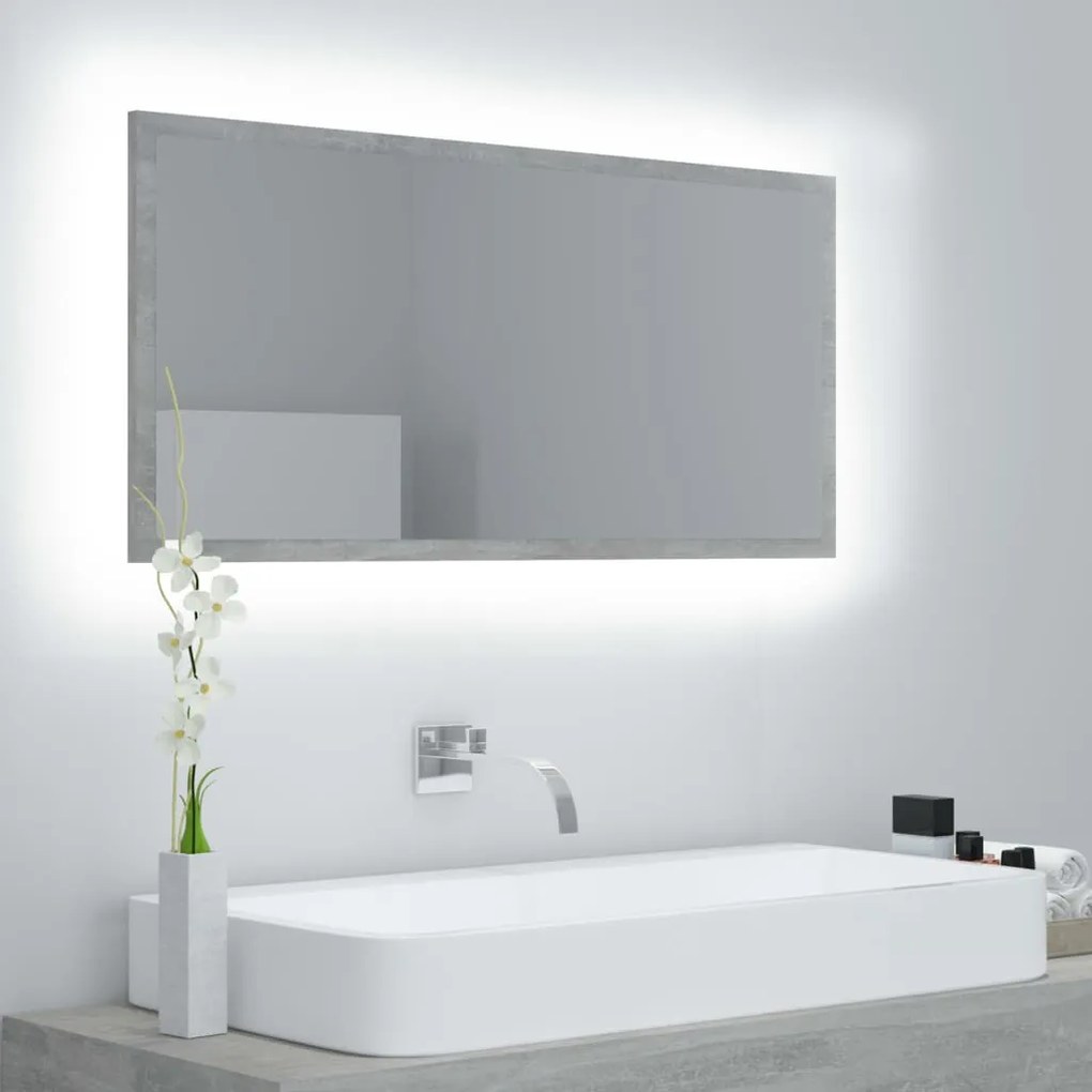 LED koupelnové zrcadlo betonově šedé 90 x 8,5 x 37 cm akrylové