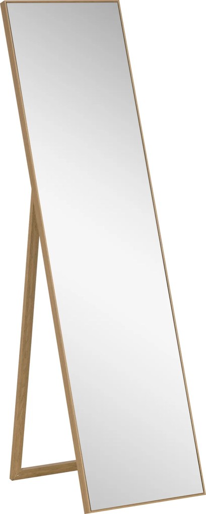 HOMCOM Stojací zrcadlo s dřevěnou strukturou Zrcadlo v plné délce Toaletní zrcadlo Make-up zrcadlo Stříbrná světle hnědá 40 x 35 x 147 cm do ložnice …