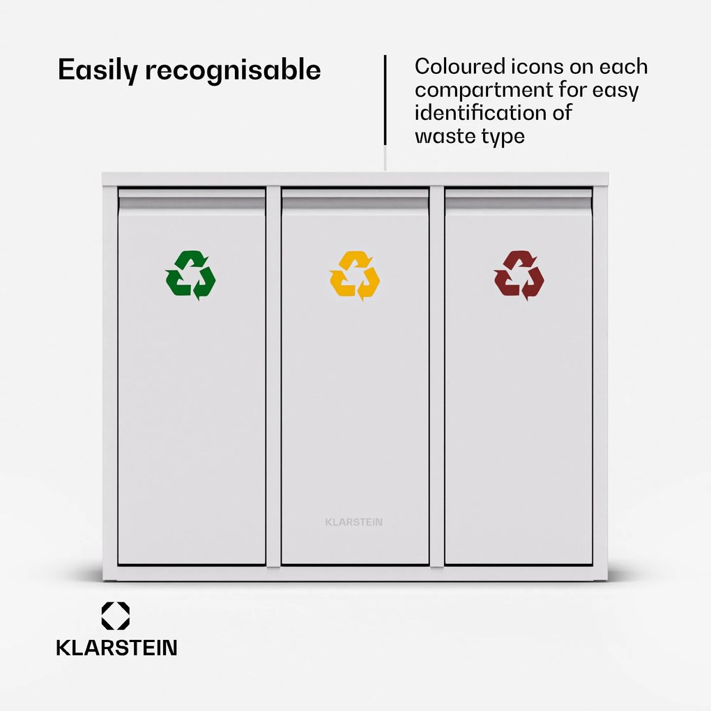 Klarstein Ordnungshüter 3, odpadkový koš, 45 litrů, 3 koše na odpadky, nástěnná instalace