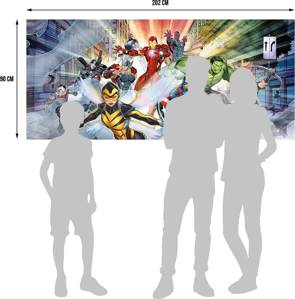 Dětská vliesová fototapeta na zed' Marvel Avengers v bitvě, Disney | 202 x 90 cm | DFTDNH 5397