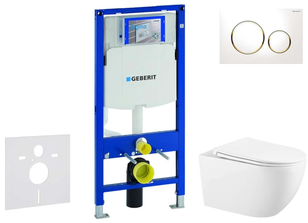 Geberit Duofix - Set předstěnové instalace, klozetu Gaia sedátka softclose, tlačítko Sigma20, bílá/pozlacená SANI11CA3140