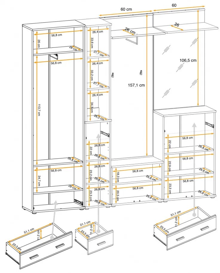 Předsíňová stěna ARMARIO IV + poduška, dub sonoma/dub sonoma