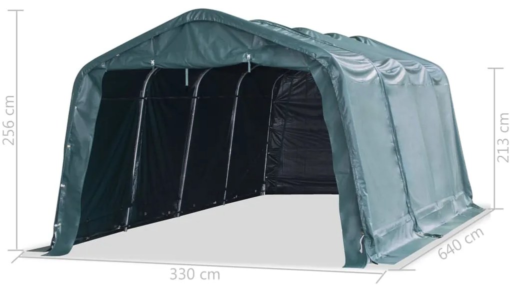 vidaXL Mobilní přístřešek pro zvířata PVC 550 g/m² 3,3x6,4m tm. zelený