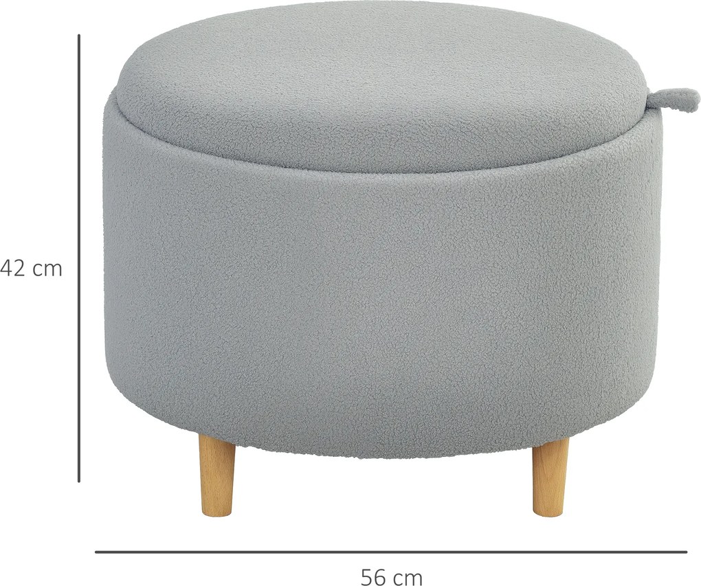 HOMCOM Úložný taburet s úložným prostorem, kulatý potahovaný taburet s sklápěcím víkem, dřevěné nohy, moderní design, do obývacího pokoje, ložnice, š…