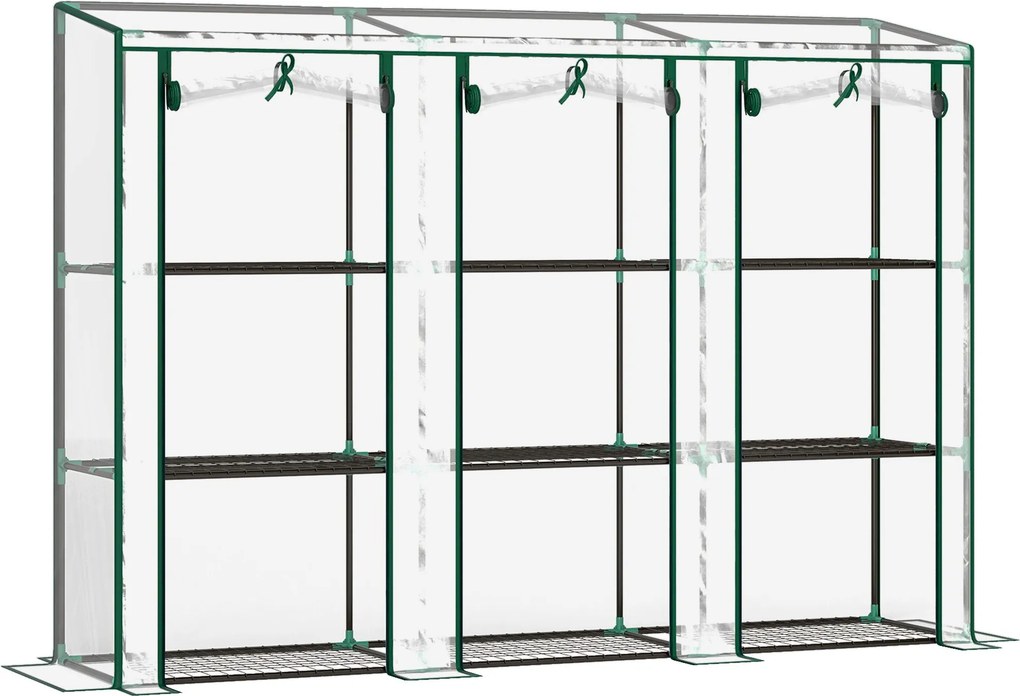 Outsunny Malý Skleník pro Exteriér se 3 Úrovněmi Polic, Sklopnými Zipovými Dveřmi a Ocelovým Rámem pro Pěstování Rostlin a Květin 215x46x151 cm Průhl…