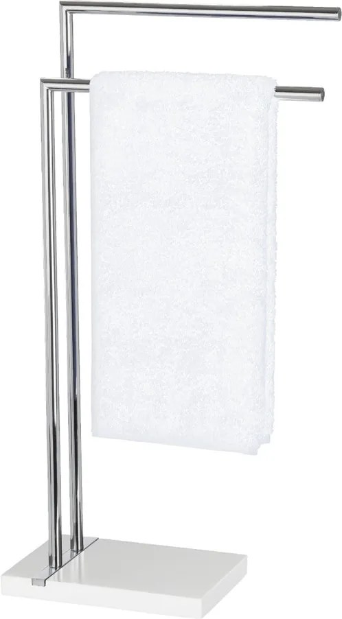 Koupelnový stojanový věšák na ručníky NOBLE WHITE - 2-ramenný, chromovaná ocel,WENKO