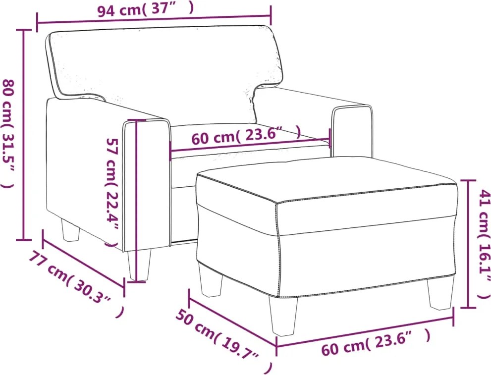 Křeslo s podnožkou šedé 60 cm umělá kůže 3201161