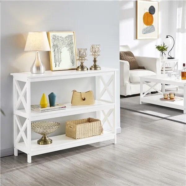 Odkládací stolek Yaheetech – bílá, 106 cm (délka) × 35 cm (šířka) × 80 cm (výška) (255329262730)